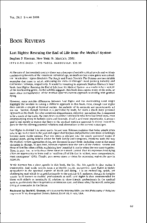 (PDF) Review of Last Rights by Stephan Kiernan