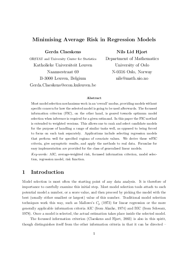 Pdf Minimizing Average Risk In Regression Models