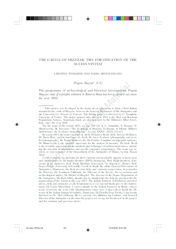 (PDF) The castle of Shayzar: the fortification of the access system