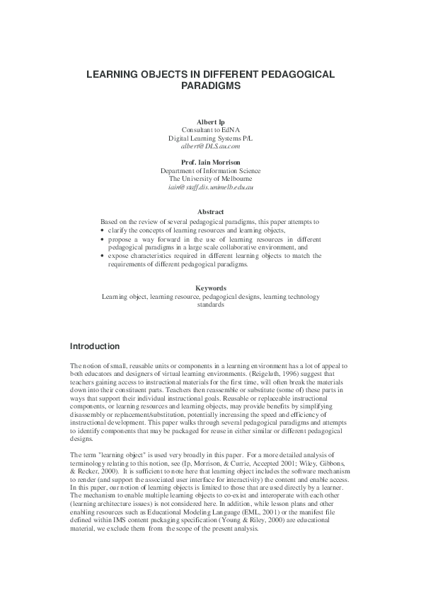 (PDF) Learning objects in different pedagogical paradigms