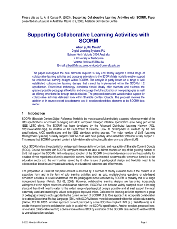 (PDF) Supporting collaborative learning activities with SCORM