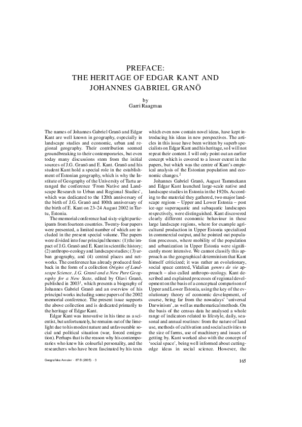 (PDF) Preface: The Heritage of Edgar Kant and Johannes Gabriel Grano