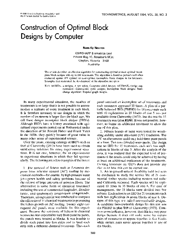 (PDF) Construction of optimal block designs by computer