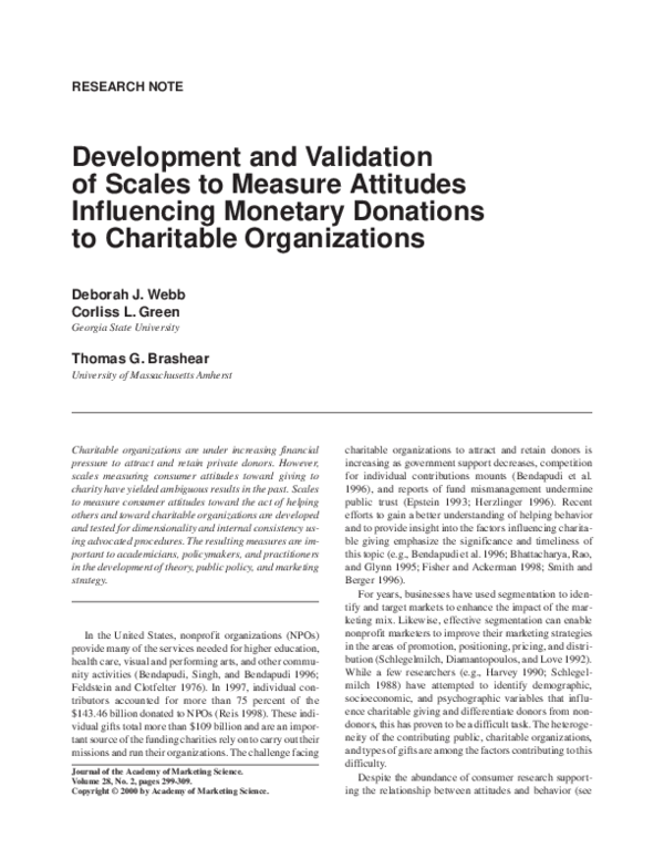(PDF) Development and validation of scales to measure attitudes influencing monetary donations ...