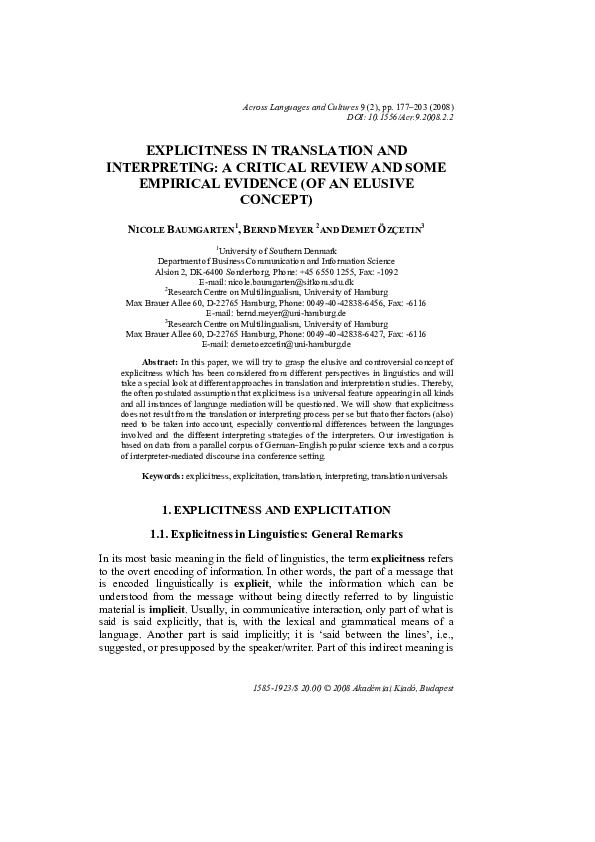 (PDF) Explicitness in translation and interpreting: A critical review ...
