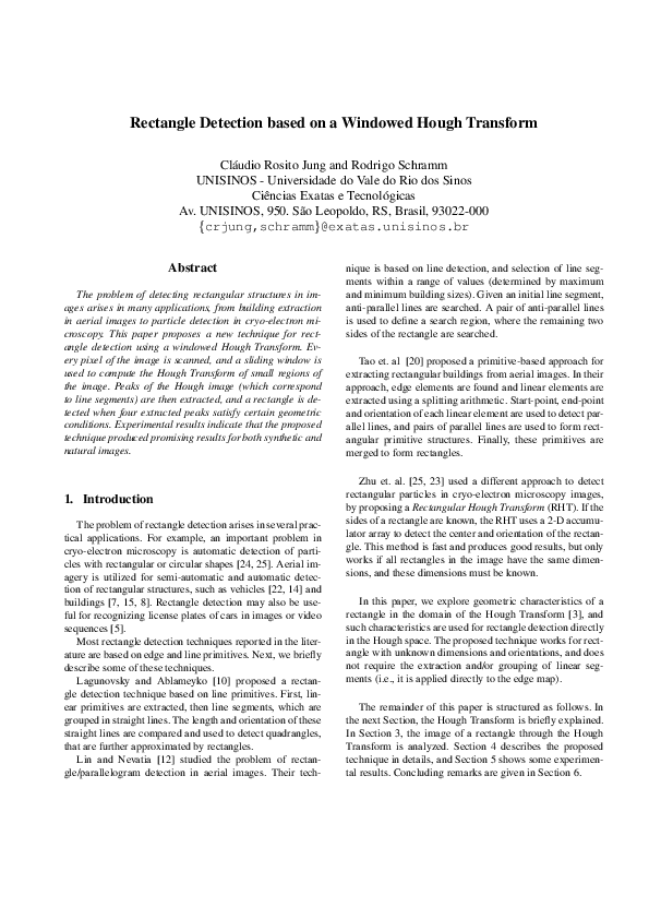 (PDF) Rectangle Detection based on a Windowed Hough Transform