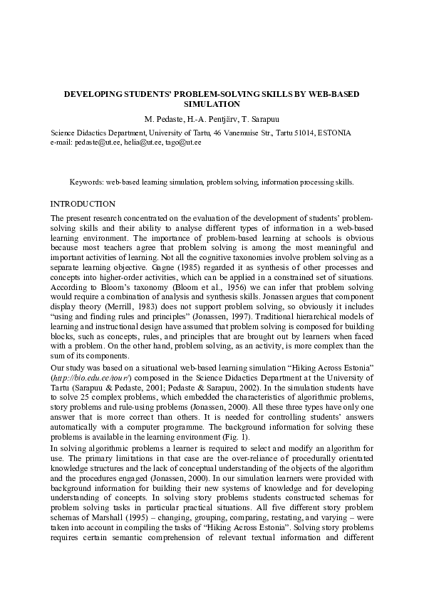 (PDF) DEVELOPING STUDENTS' PROBLEM-SOLVING SKILLS BY WEB-BASED SIMULATION