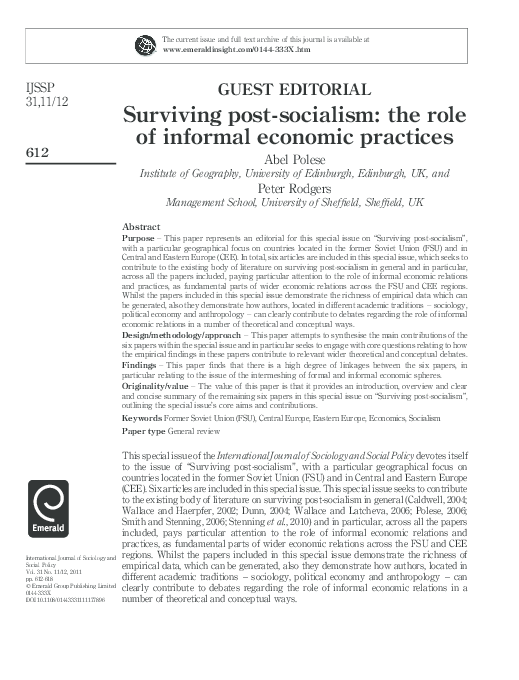 (PDF) Surviving post-socialism: the role of informal economic practices