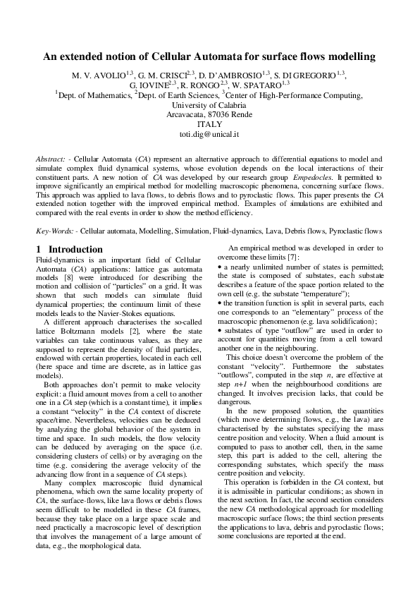 (PDF) An extended notion of Cellular Automata for surface flows modelling