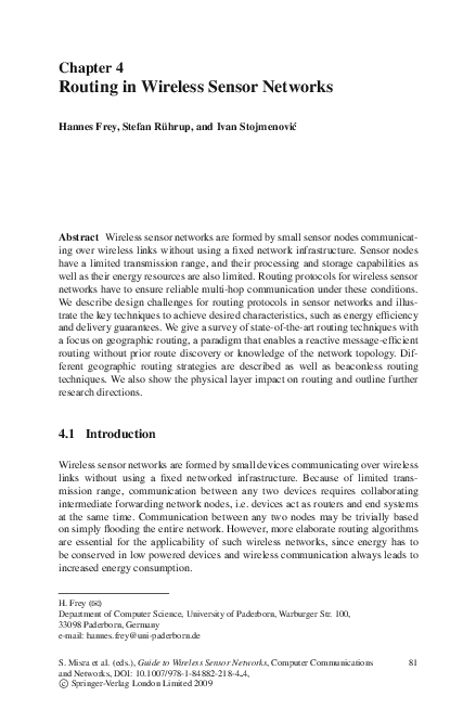 (PDF) Routing in wireless sensor networks