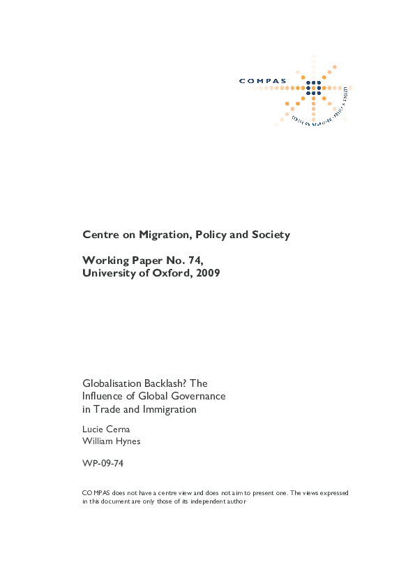 (PDF) Globalisation Backlash? The Influence of Global Governance in Trade and Immigration
