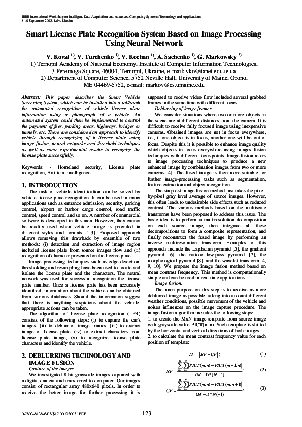 (PDF) Smart license plate recognition system based on image processing using neural network