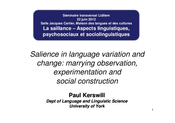 (PDF) Salience in language variation and change: marrying observation, experimentation and ...