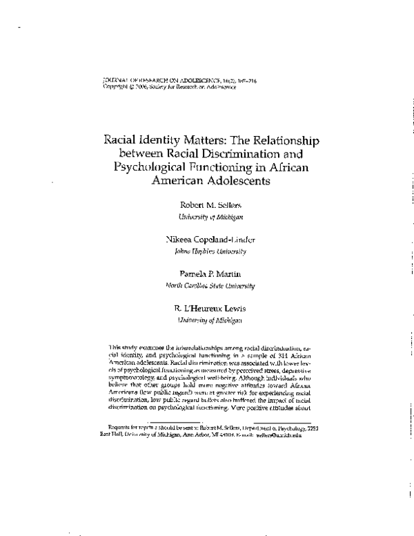(PDF) Racial Identity Matters: The Relationship between Racial ... (PDF) Racial Identity Matters: The Relationship between Racial ...