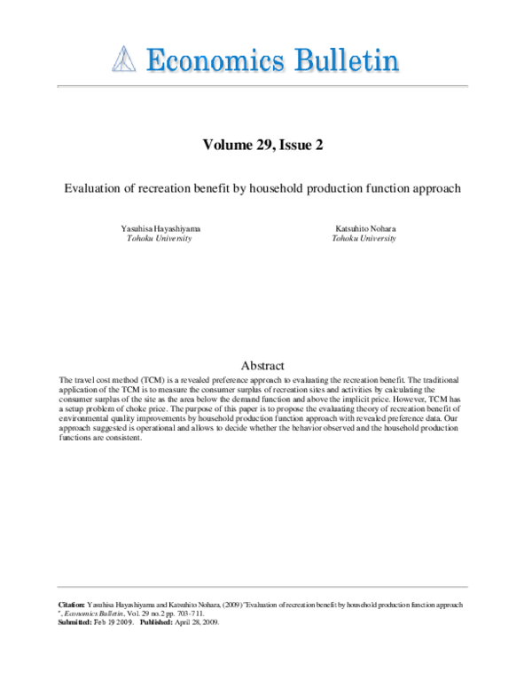 (PDF) Evaluation of Recreation Benefit by Household Production Function ...