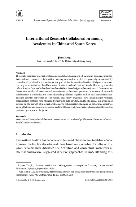 (PDF) International Research Collaboration among Academics in China and ...