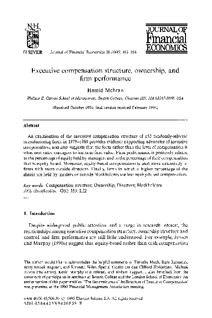 (PDF) Executive compensation structure, ownership, and firm performance