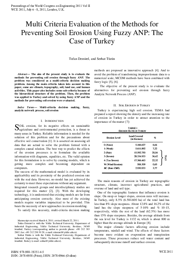 (PDF) Multi Criteria Evaluation of the Methods for Preventing Soil Erosion Using Fuzzy ANP: The ...
