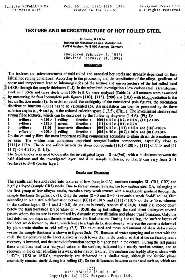 TEXTURE AND MICROSTRUCTURE OF HOT ROLLED STEEL