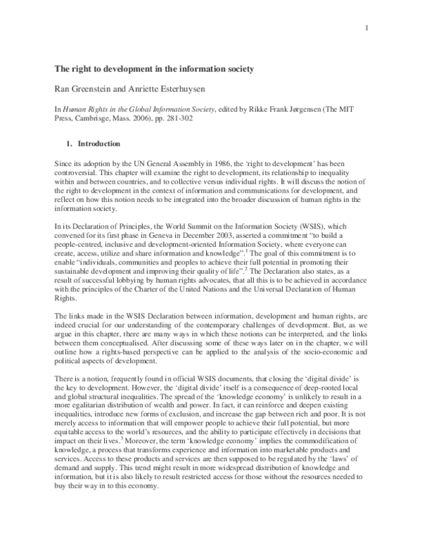(PDF) The Right to Development in the Information Society