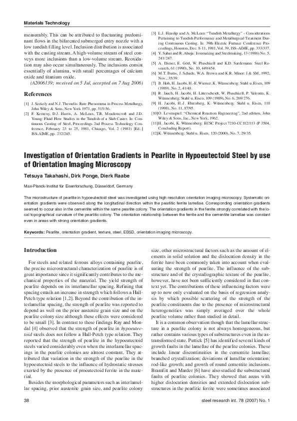 Investigation of Orientation Gradients in Pearlite in Hypoeutectoid ...