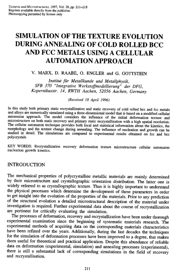 SIMULATION OF THE TEXTURE EVOLUTION DURING ANNEALING OF COLD ROLLED BCC ...