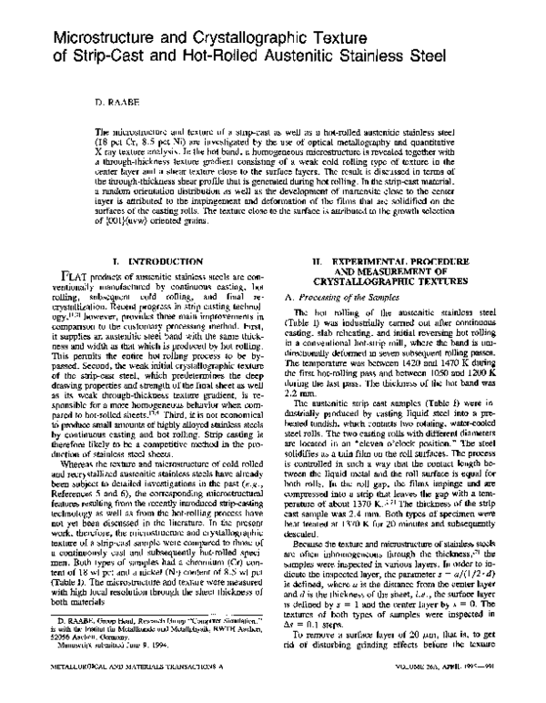 Microstructure and Crystallographic Texture of Strip-Cast and Hot-Rolled Austenitic Stainless Steel