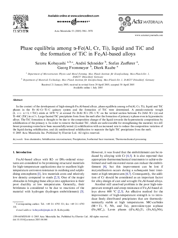 Phase equilibria among alpha-Fe(Al, Cr, Ti), liquid and TiC and the ...