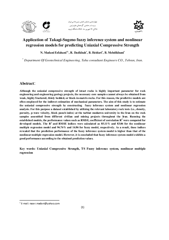 (PDF) Application of Takagi-Sugeno fuzzy inference system and nonlinear regression models for ...