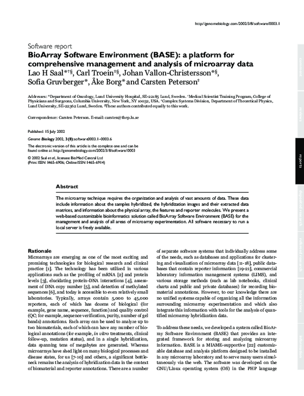 (PDF) BioArray Software Environment (BASE): a platform for ...