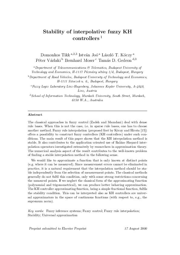(PDF) Stability of interpolative fuzzy KH controllers