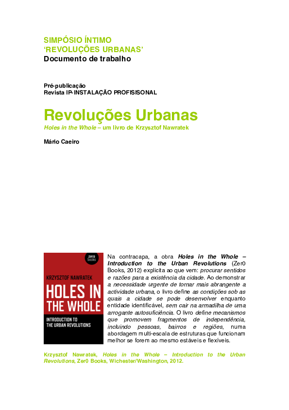 (PDF) Revoluções Urbanas. 'Holes in the Whole', um livro de Krzysztof ...