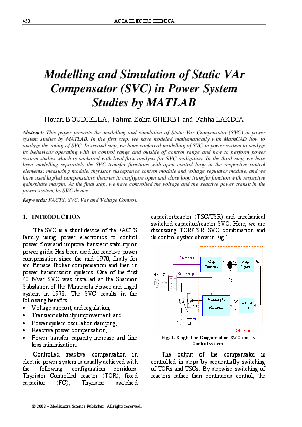 Pdf Modelling And Simulation Of Static Var Compensator Svc In Power