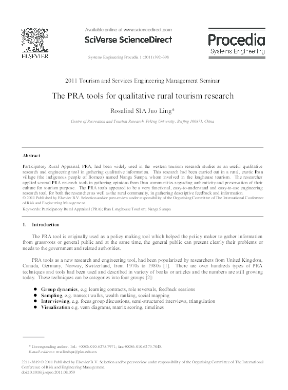 (PDF) The PRA tools for qualitative rural tourism research