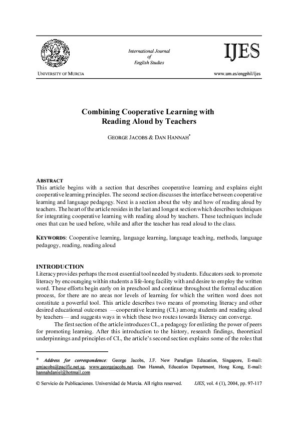 (PDF) Combining cooperative learning with reading aloud by teachers