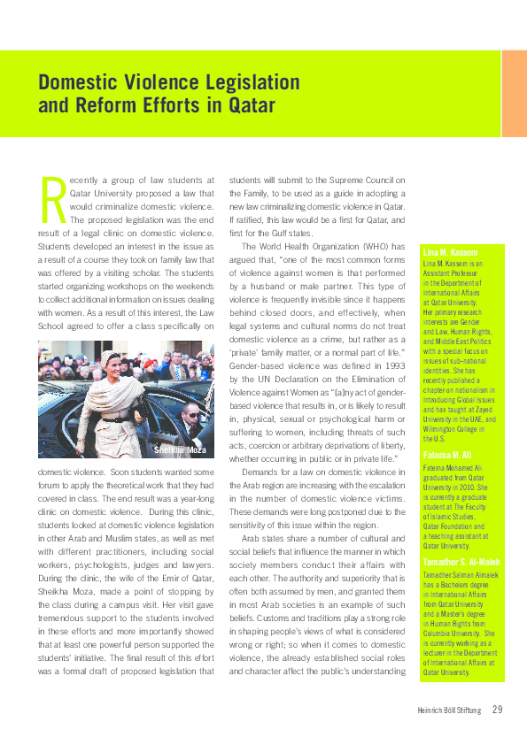 (PDF) Domestic Violence Legislation and Reform Efforts in Qatar.