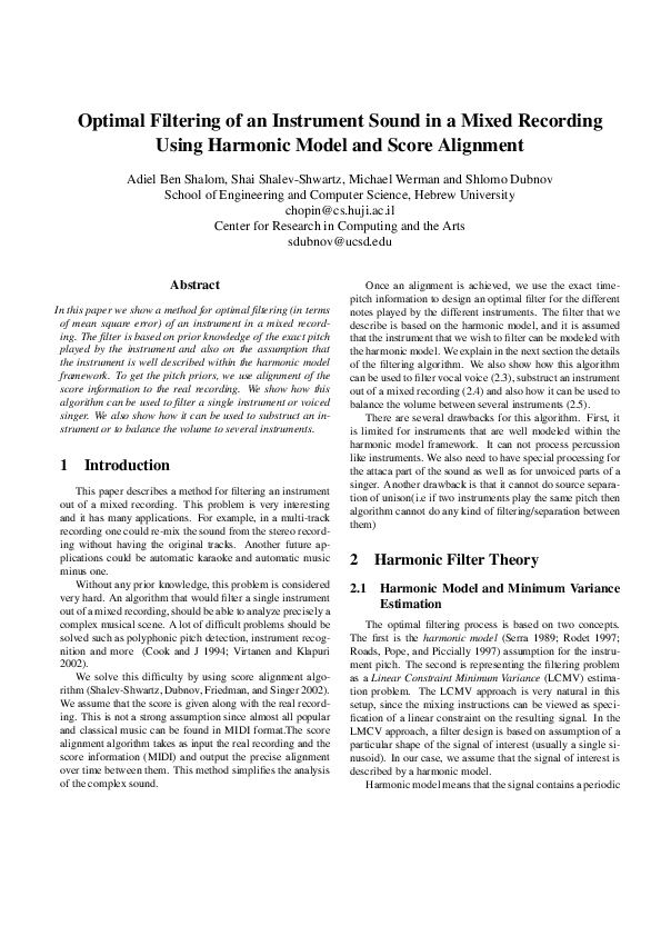 (PDF) Optimal Filtering of an Instrument Sound in a Mixed Recording ...