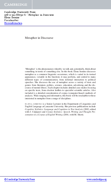 (PDF) Metaphor in discourse