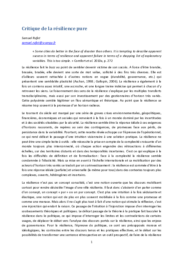 (PDF) Critique de la résilience pure