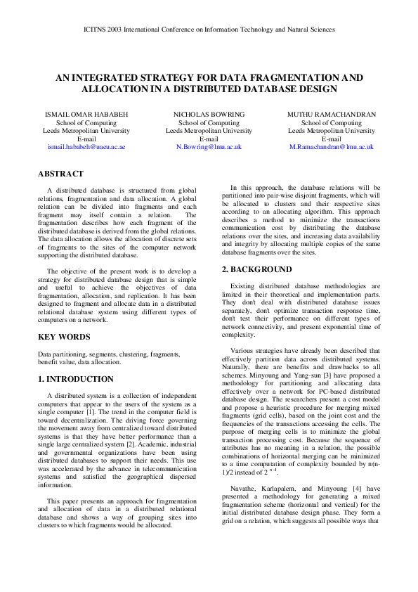 (PDF) An Integrated Strategy for Data Fragmentation and Allocation in A Distributed Database Design