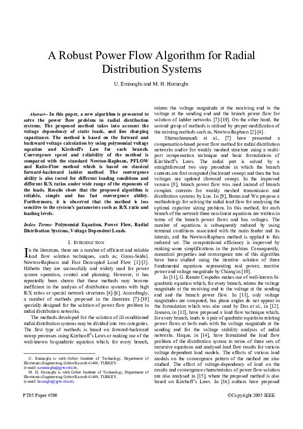 Pdf A Robust Power Flow Algorithm For Radial Distribution Systems 1952