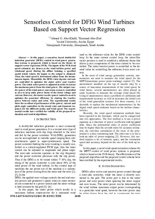 (PDF) Sensorless Control for DFIG Wind Turbines Based on Support Vector Regression