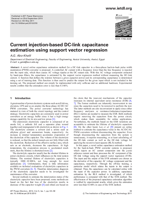 (PDF) Current injection-based DC-link capacitance estimation using support vector regression