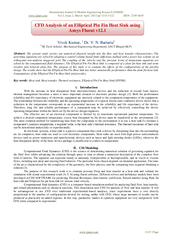 (PDF) CFD Analysis of an Elliptical Pin Fin Heat Sink using Ansys ...