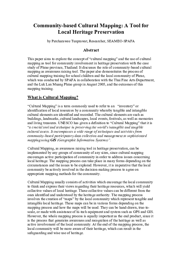 (PDF) “Community-Based Cultural Mapping: A Tool for Local Heritage ...