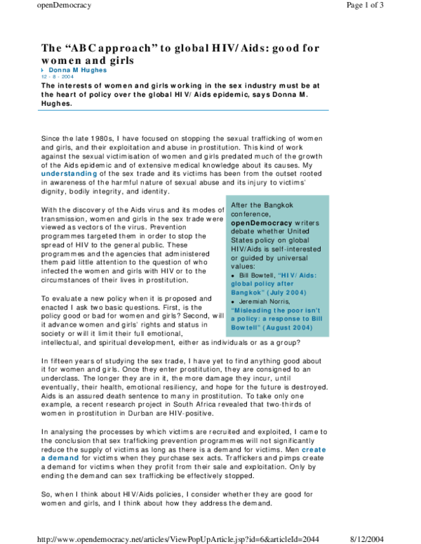 (PDF) The ABC approach to global HIV/Aids: Good for women and girls