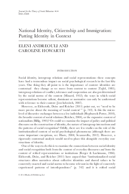 (PDF) National identity, citizenship and immigration: putting identity ...