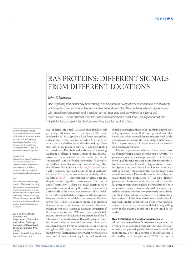 (PDF) Ras proteins: different signals from different locations