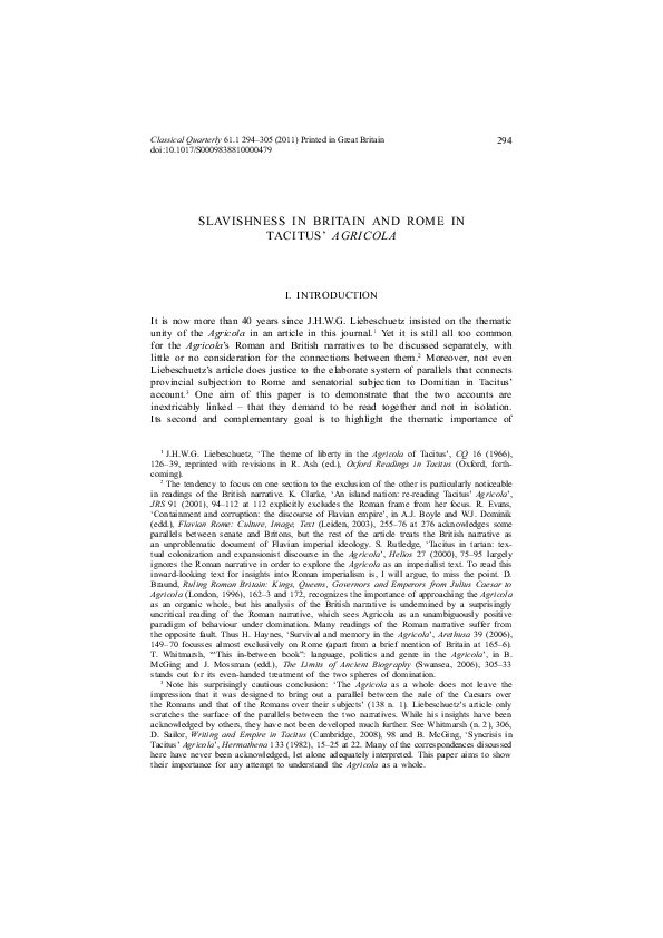 (PDF) 'Slavishness in Britain and Rome in Tacitus’ Agricola', in ...