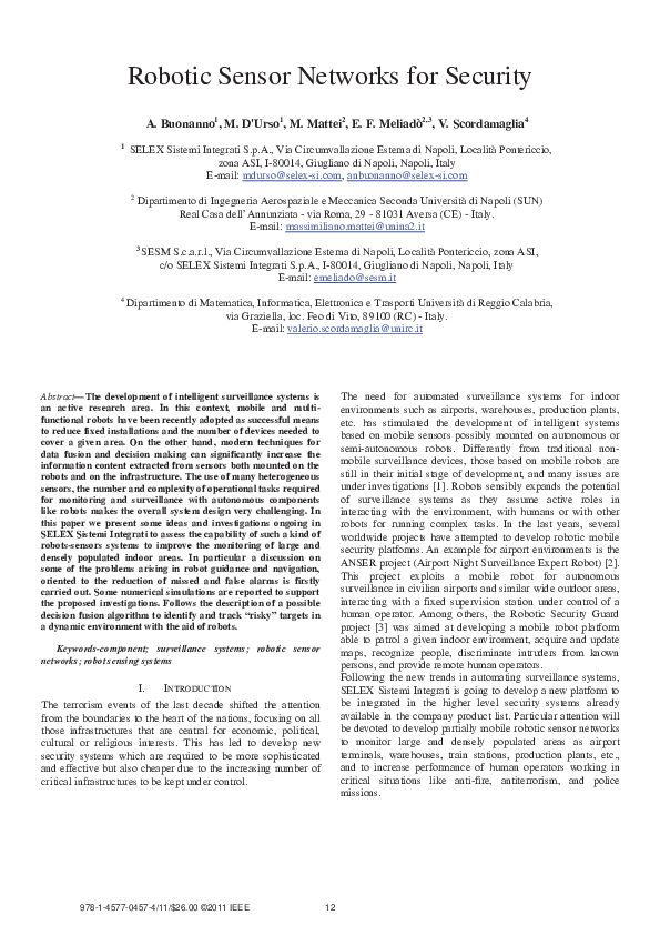 (PDF) Robotic sensor networks for security